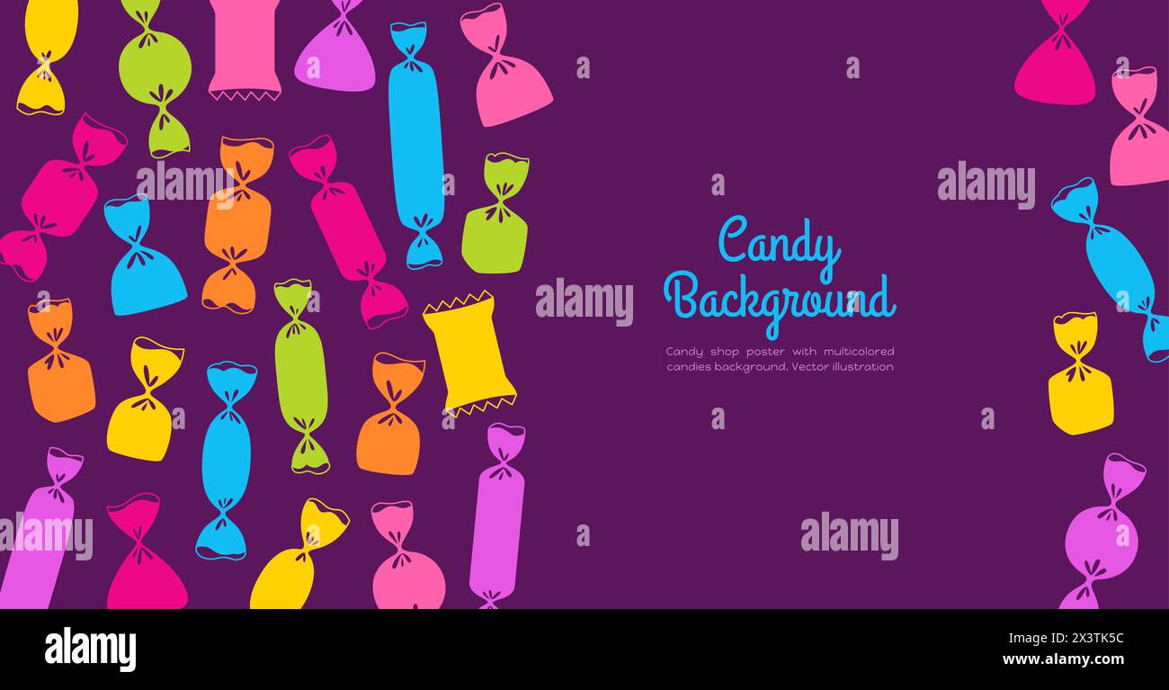 Banner with wrapped candy. Simple sweets and place for text poster ...