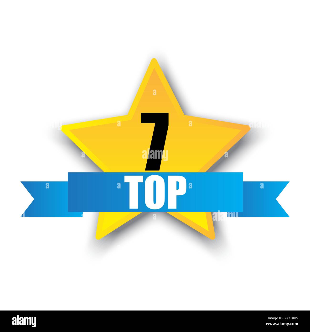 Top 7 badge icon. Yellow star with blue ribbon. Vector ranking symbol ...
