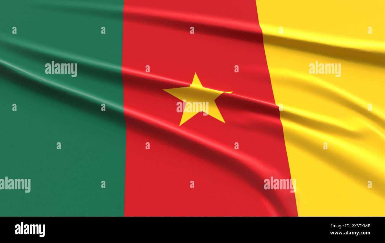 Cameroon Flag. Fabric textured Cameroonian Flag. 3D Render Illustration ...