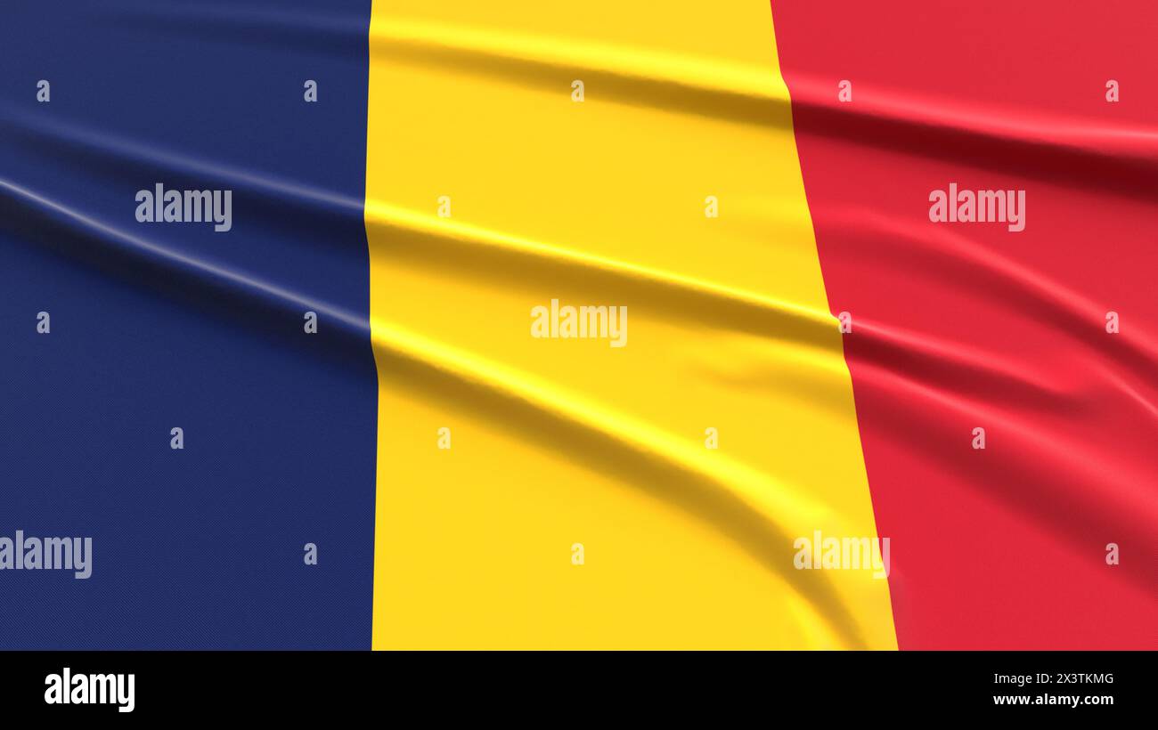 Chad Flag. Fabric textured Chadian Flag. 3D Render Illustration Stock ...