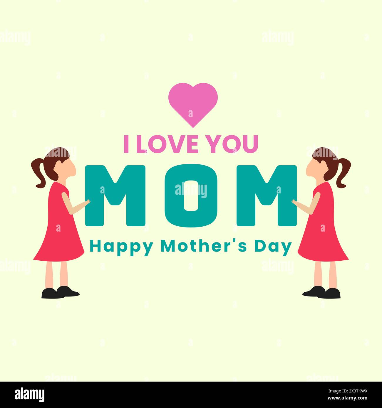 Little girl holding mom word happy mother's day vector template design ...