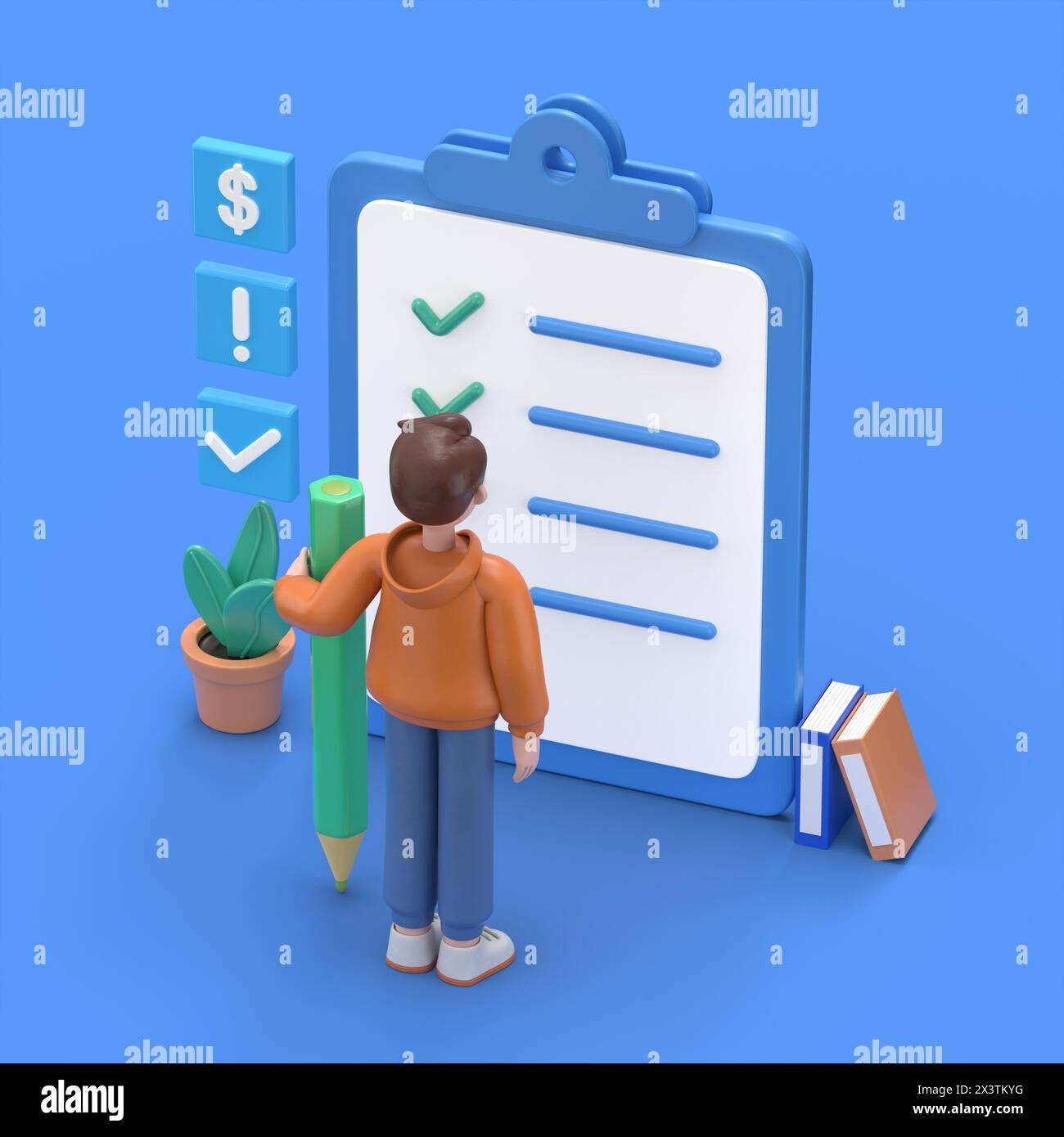 Isometric 3D illustration of male guy Qadir with checklist and to do ...
