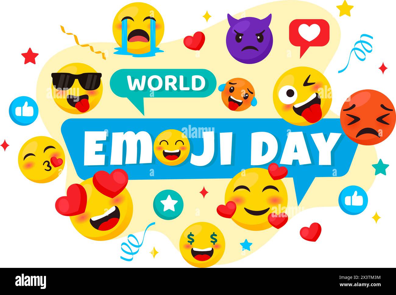 World Emoji Day Celebration Vector Illustration with Events and Product ...