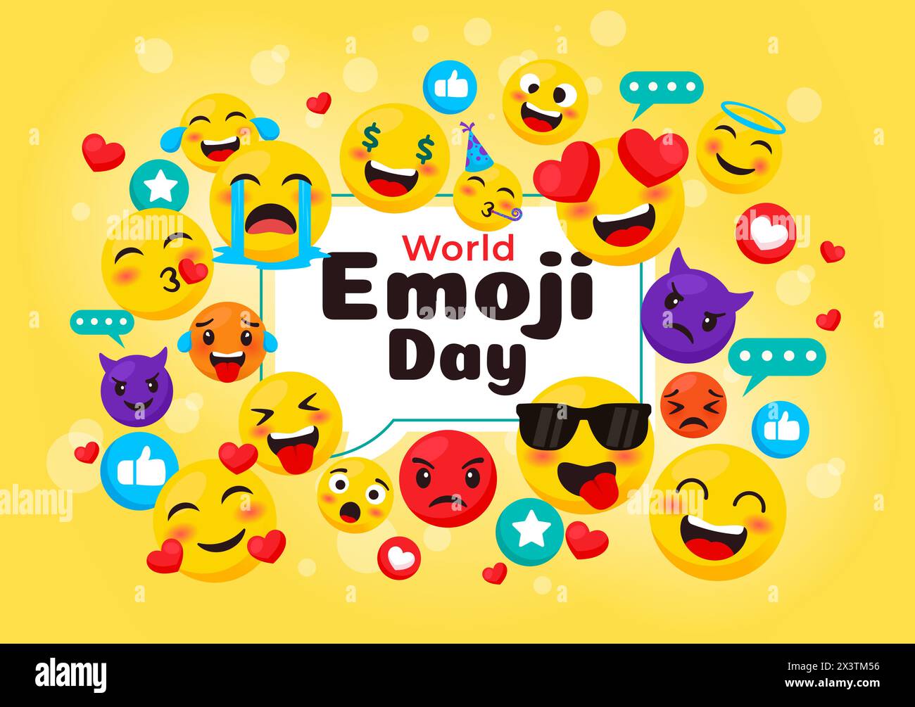 World Emoji Day Celebration Vector Illustration with Events and Product ...