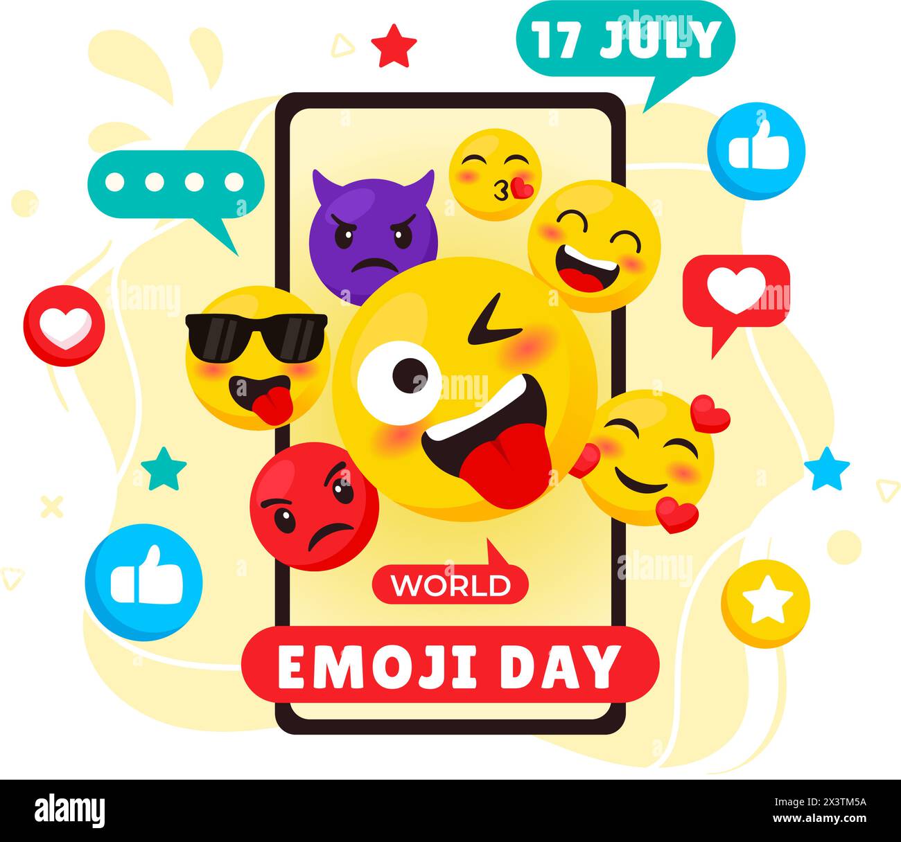 World Emoji Day Celebration Vector Illustration with Events and Product ...