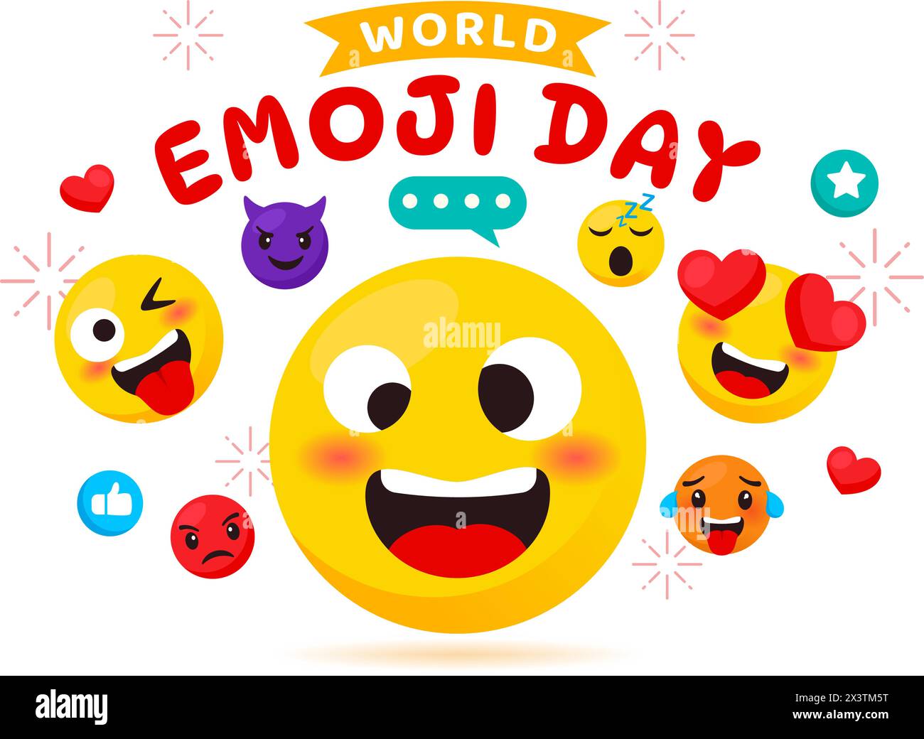 World Emoji Day Celebration Vector Illustration with Events and Product ...