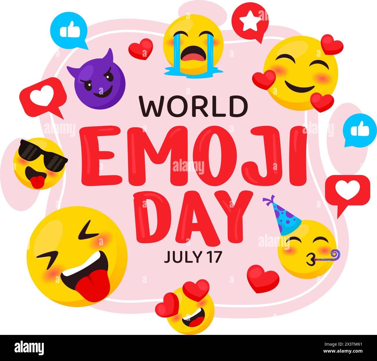 World Emoji Day Celebration Vector Illustration with Events and Product ...