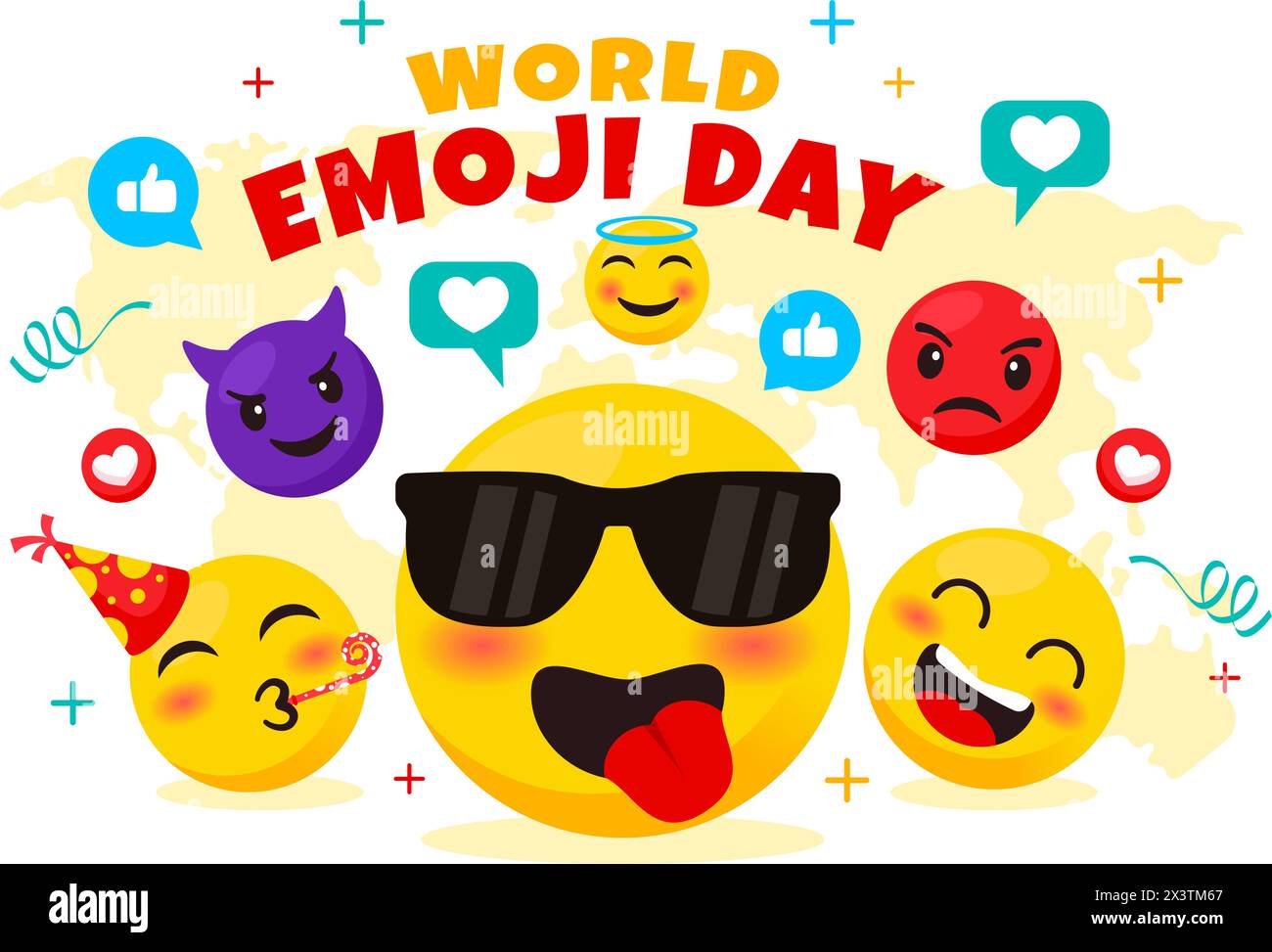 World Emoji Day Celebration Vector Illustration with Events and Product ...