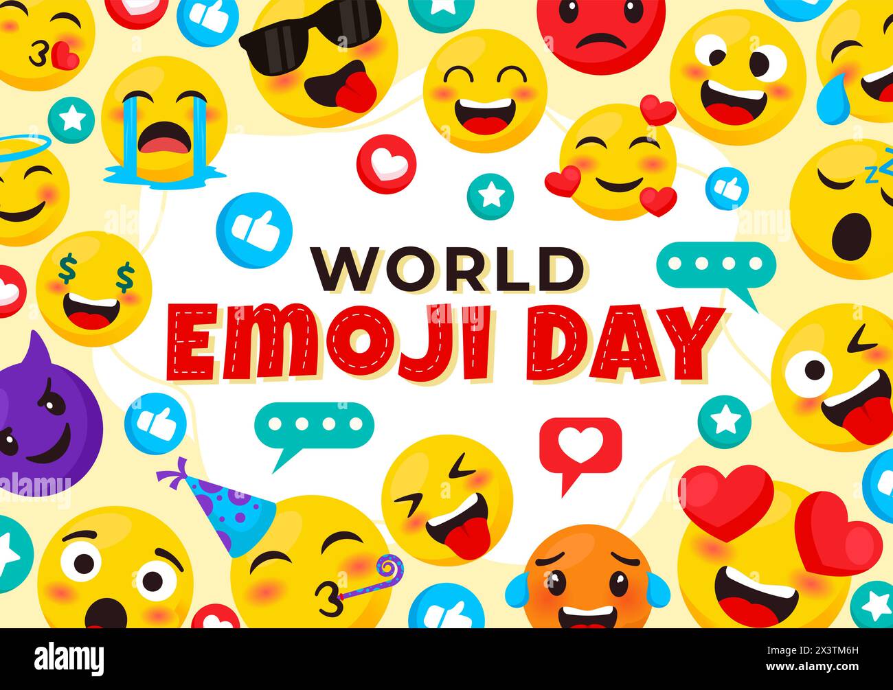 World Emoji Day Celebration Vector Illustration with Events and Product ...