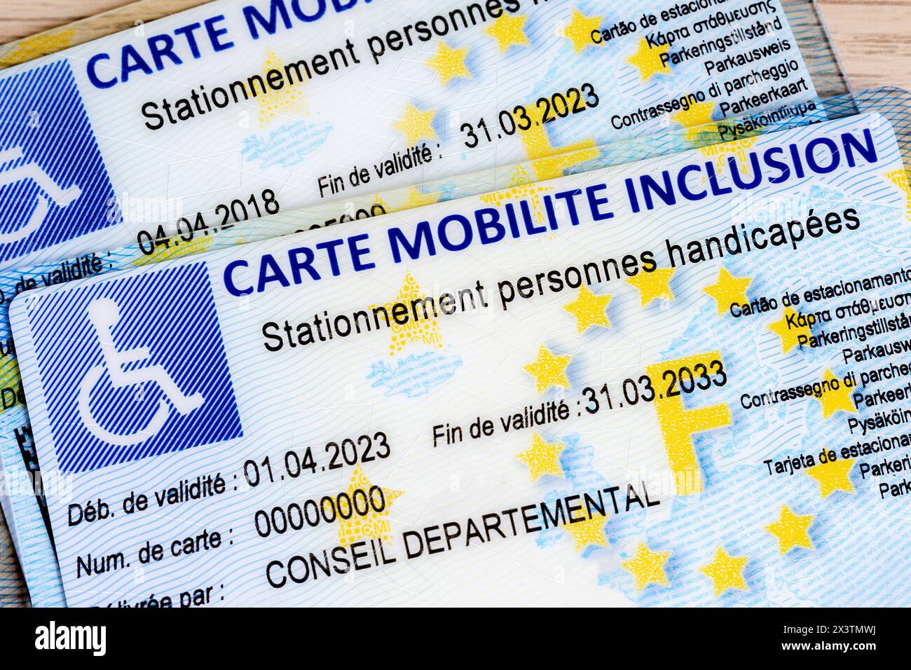 Mobility card including parking for disabled people in France Stock ...