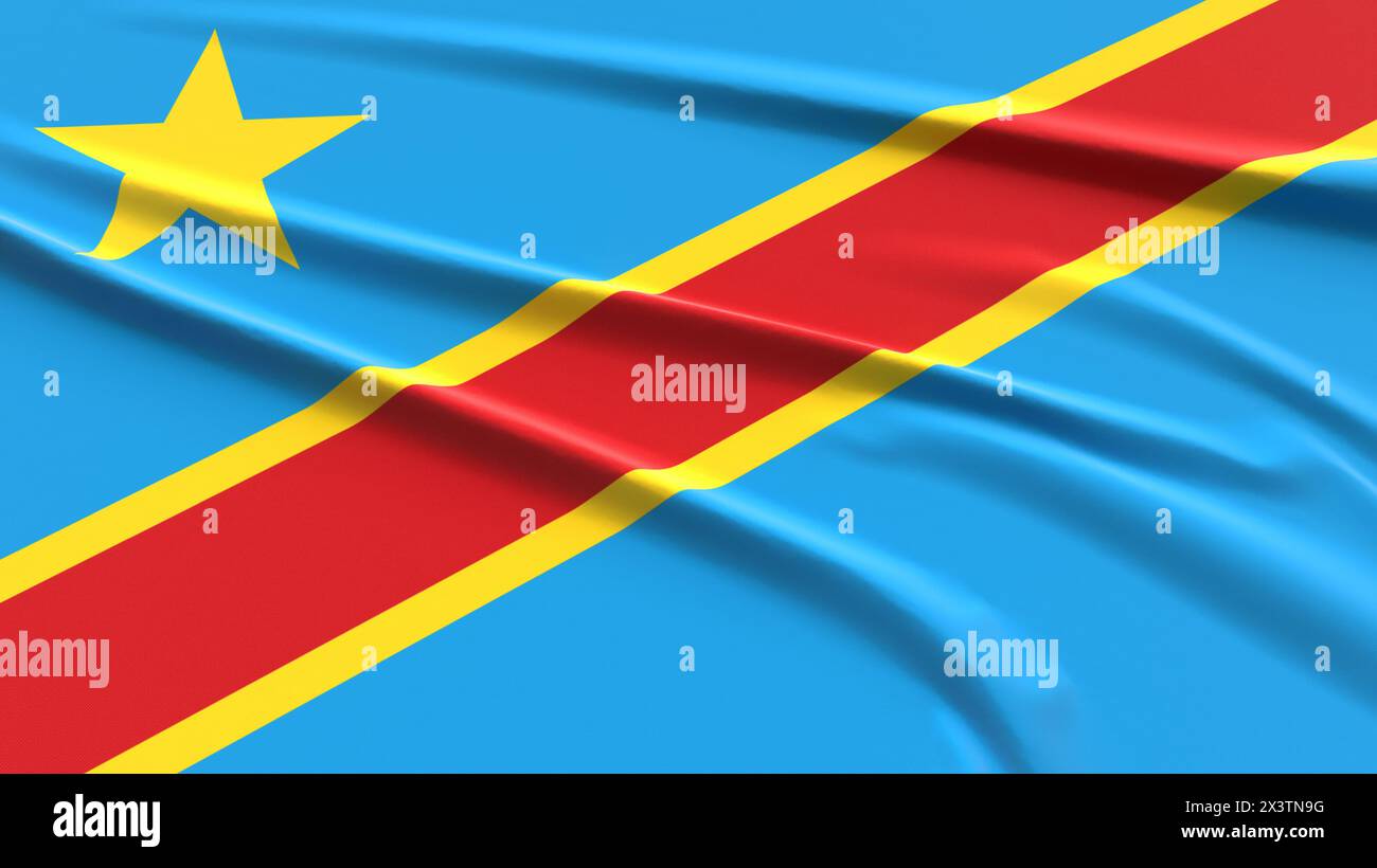 DRC, Democratic Republic of the Congo Flag. Fabric textured Congolese ...