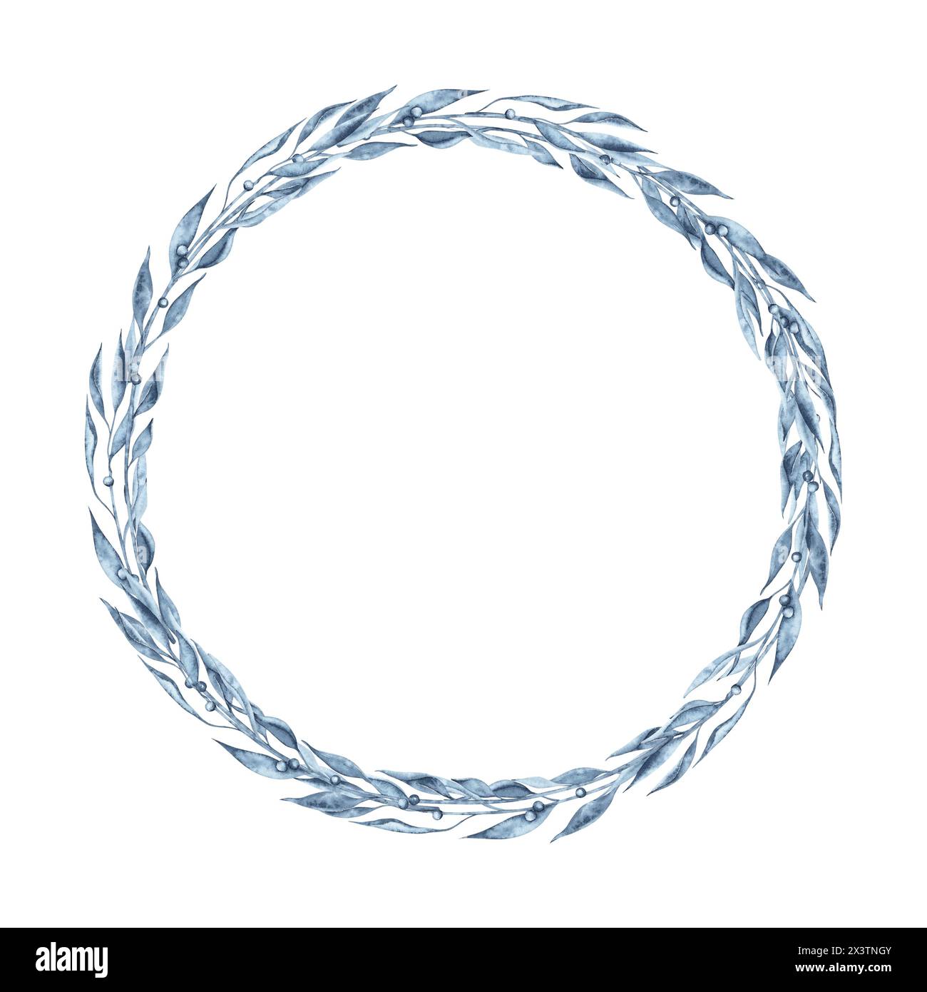 Laurel wreath with blue abstract leaves and branches. Hand drawn ...