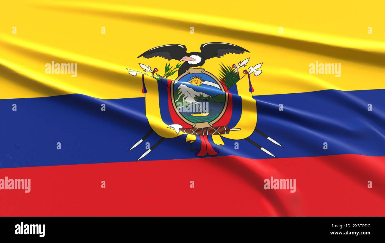 Ecuador Flag. Fabric textured Ecuadorian Flag. 3D Render Illustration ...