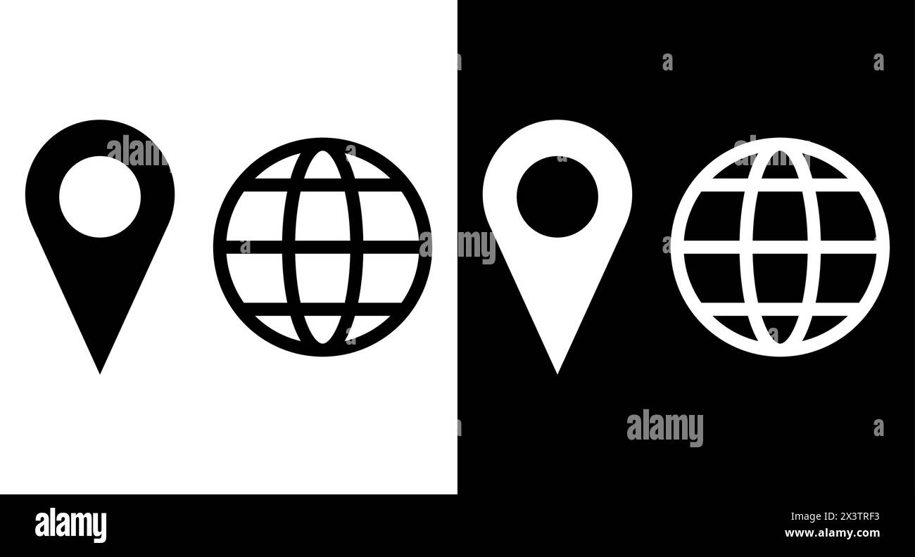 Location pointer pin or You are here marker sign symbol and world globe earth web symbol Stock ...