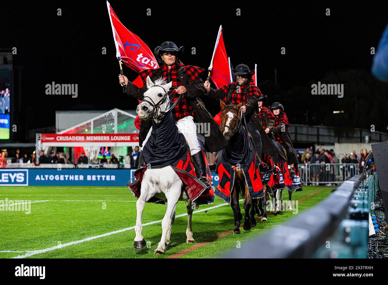 Christchurch, New Zealand, 26 April, 2024. The Crusaders riders perform ...