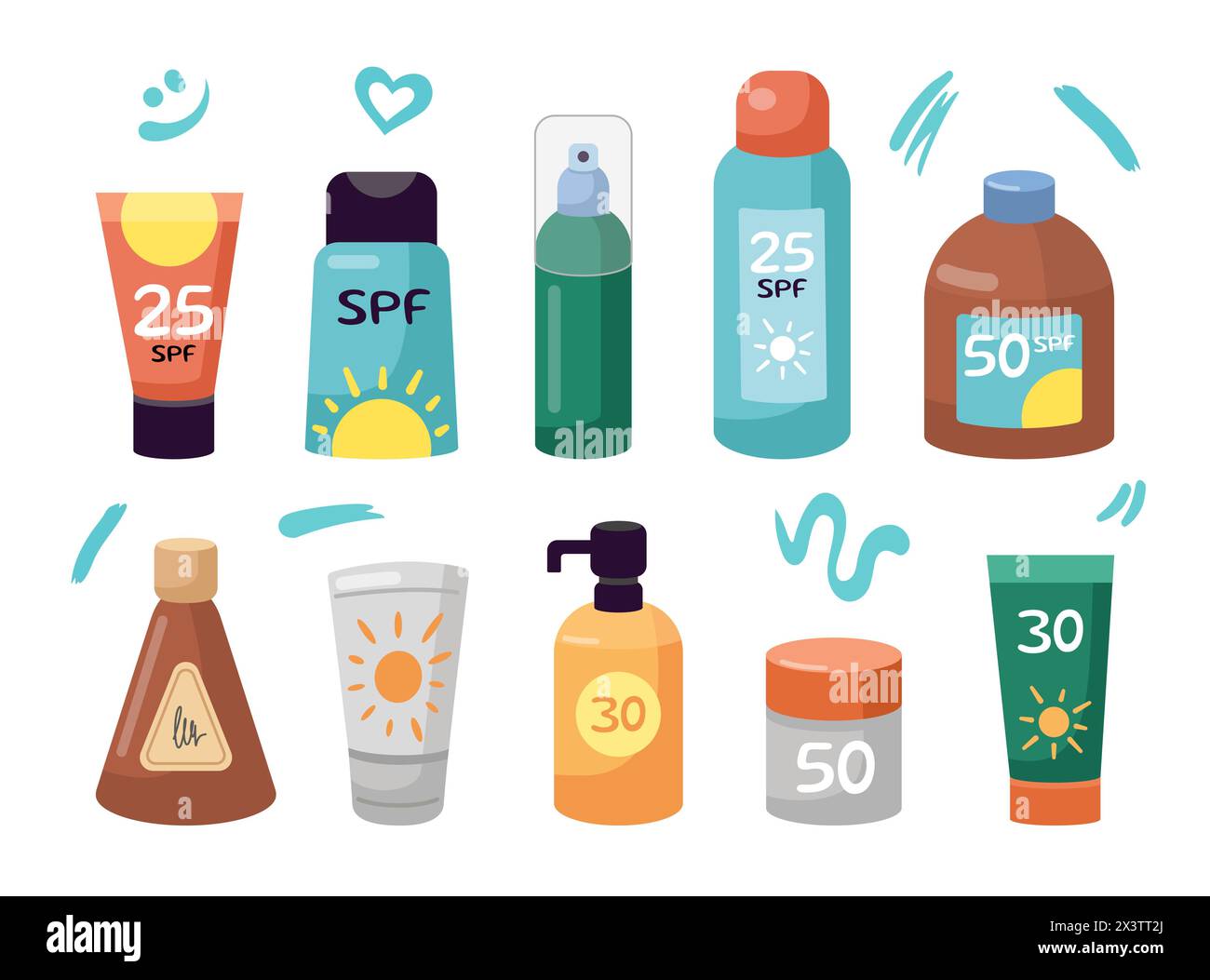 Sun protection, safe suntan products set. Sunscreen bottles, jars ...