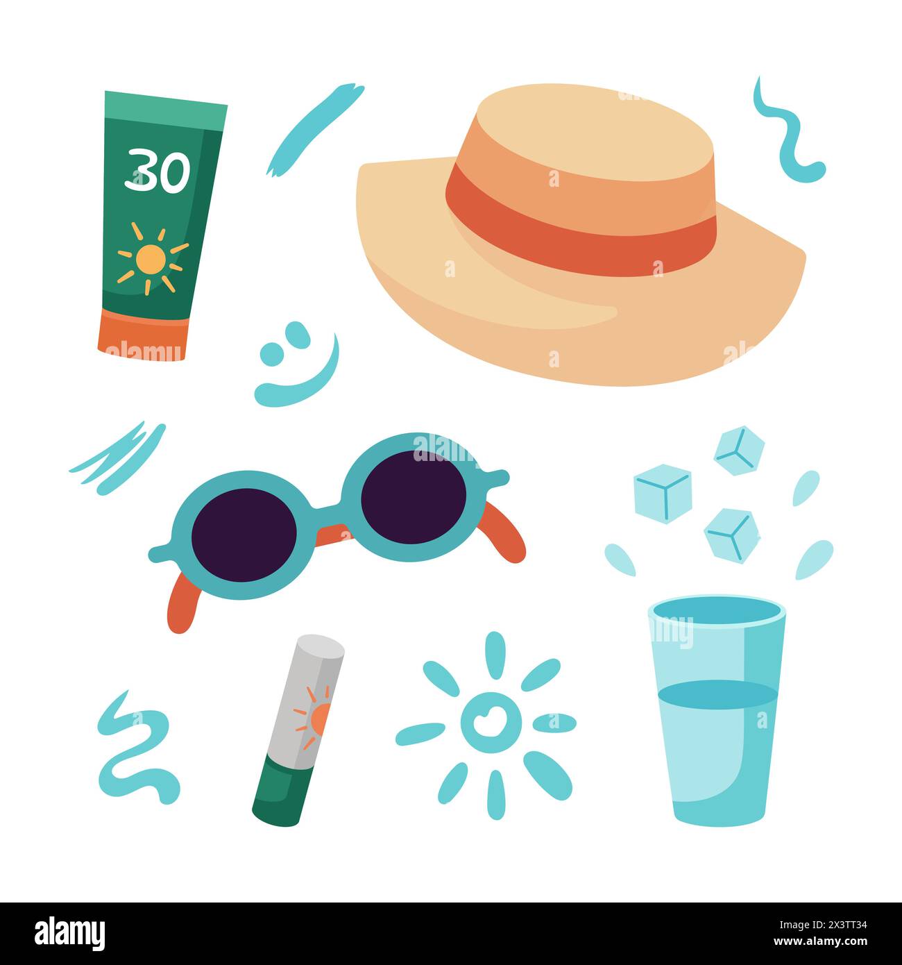 Sunstroke protection, sunscreen tips set. Sunscreen cream, lipstick ...