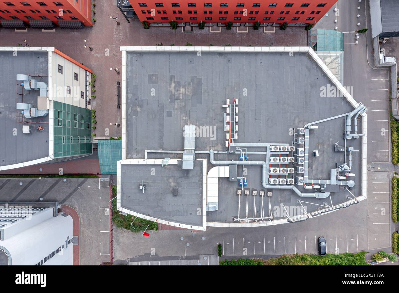 roof of a small office building with efficient ventilation system and ...