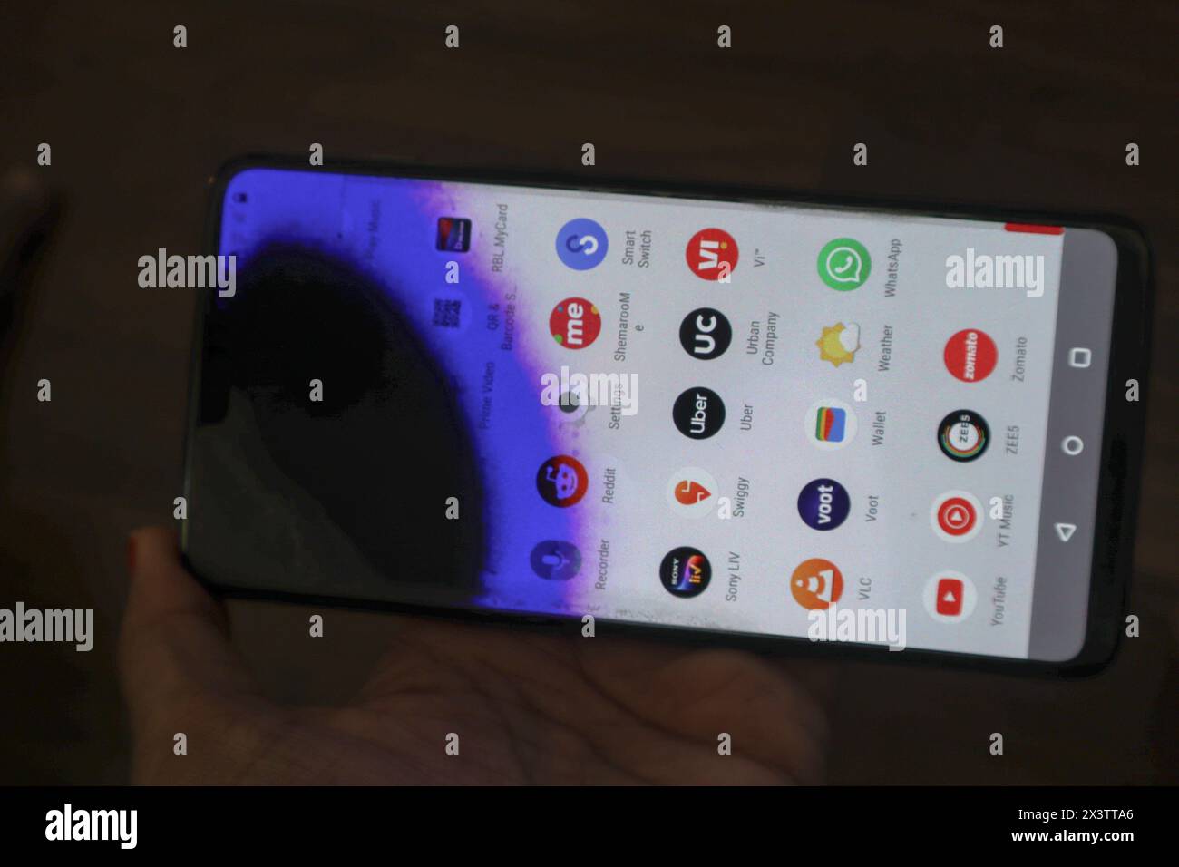 Blue pinkish black screen spreading on mobile lcd screen on mobile ...
