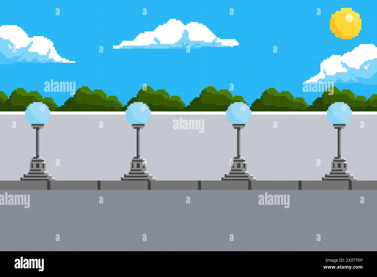 Vector Illustration of a bright garden background with Pixel Art Design ...