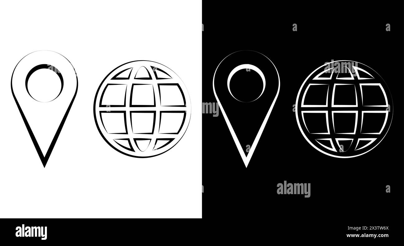 Location pointer pin or You are here marker sign symbol and world globe ...