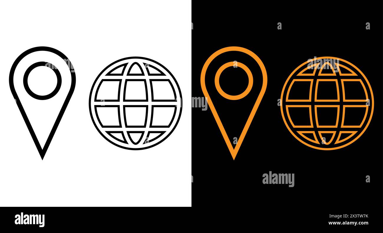 Location pointer pin or You are here marker sign symbol and world globe ...