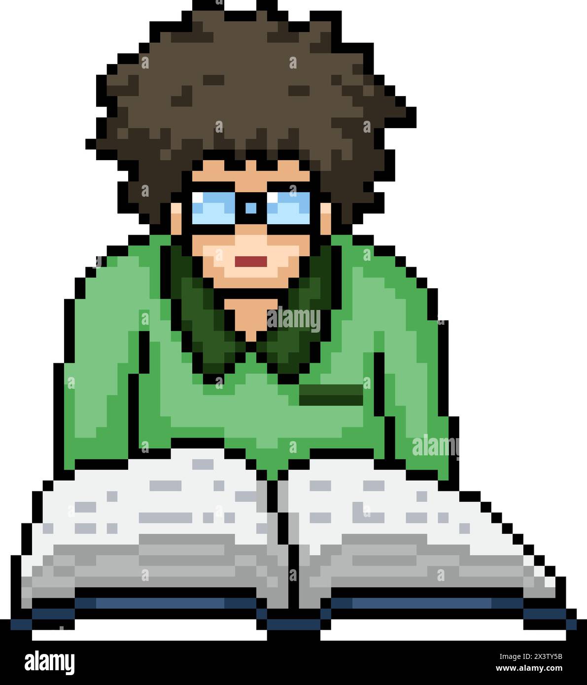 pixel art of nerd read book isolated background Stock Vector Image ...