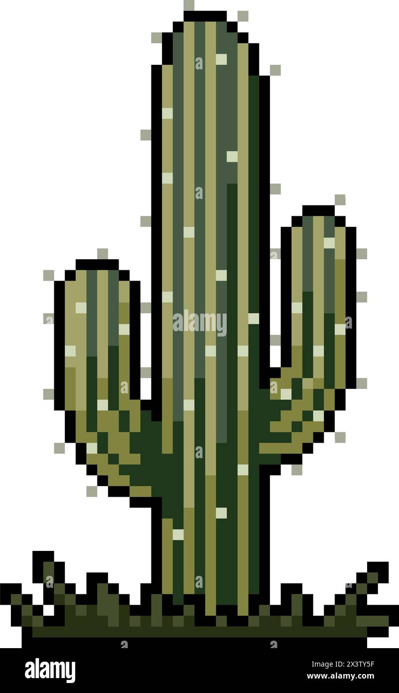 pixel art of cactus spike plant isolated background Stock Vector Image ...