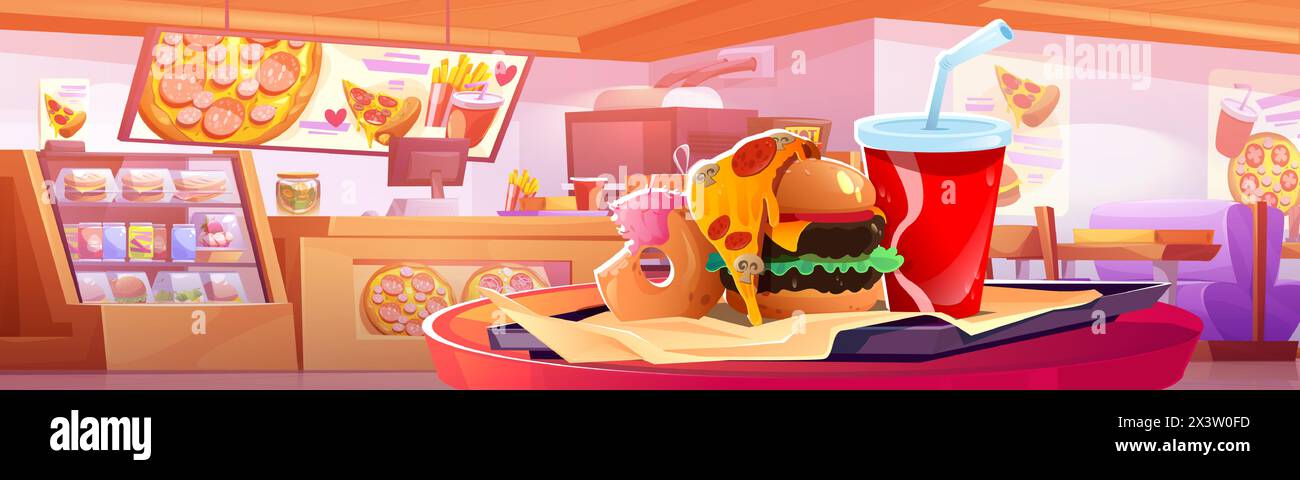 Fast food cafe interior with burger and counter. Restaurant design ...