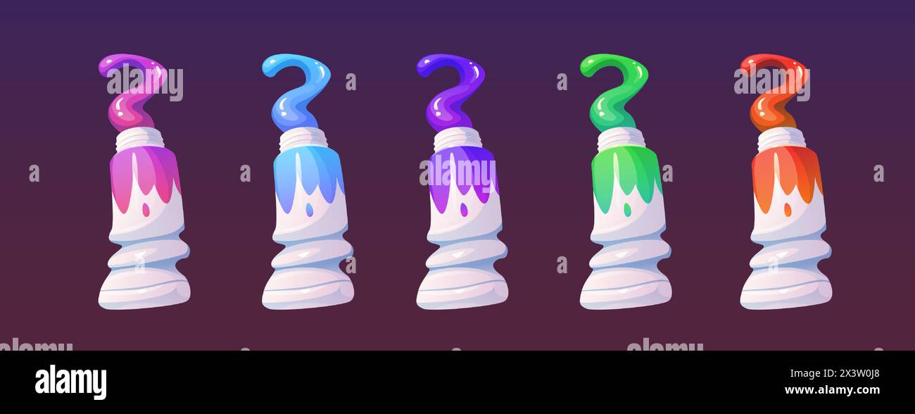 Paint tube color pallet. Cartoon acrylic pigment. Red, blue, green and ...