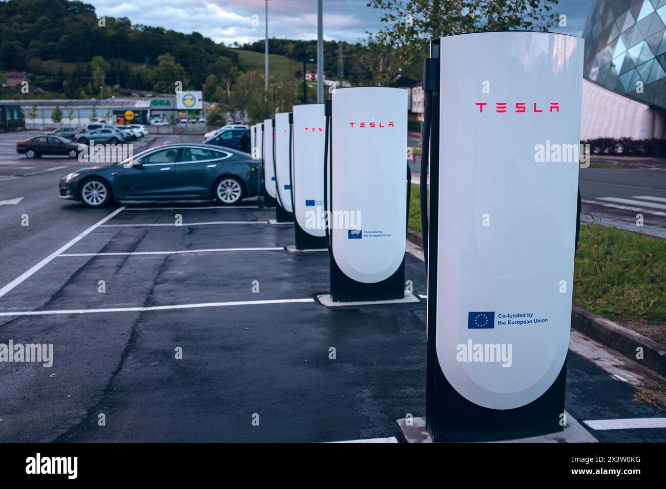 Tesla brand electric car chargers Stock Photo - Alamy