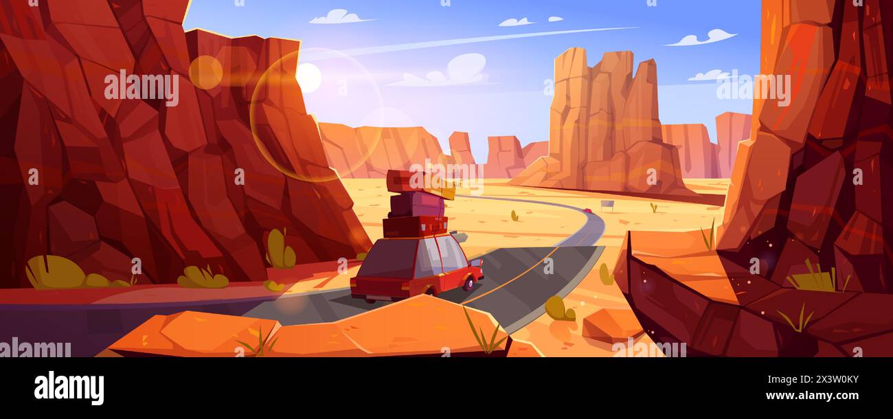 Desert road landscape. Western canyon highway. Car trip in Africa route ...