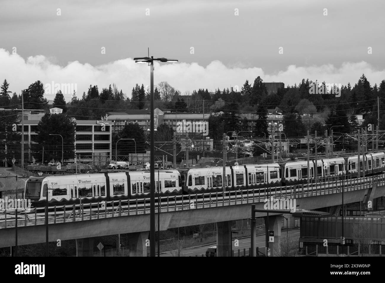 seattle 1-line light rail at northgate station on a gloomy day, black ...