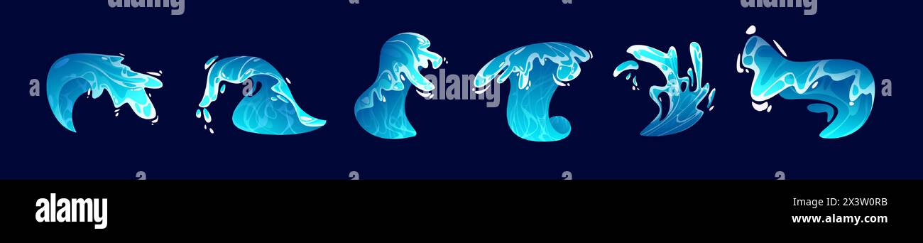 Set of water wave splashes isolated on background. Vector cartoon ...