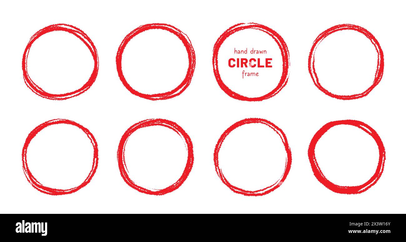 Round brush stroke red stamp vector frame. Hand drawn rough scribble ...