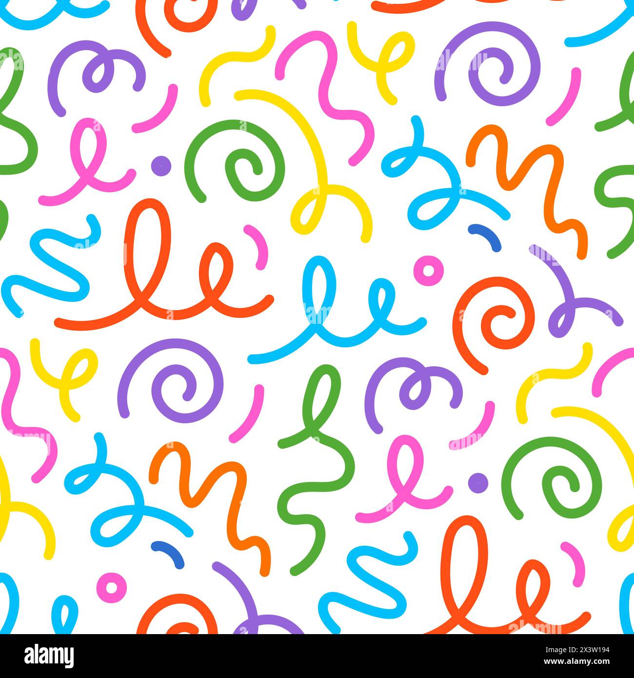 Kid line color seamless pattern. Abstract cute children party squiggle ...