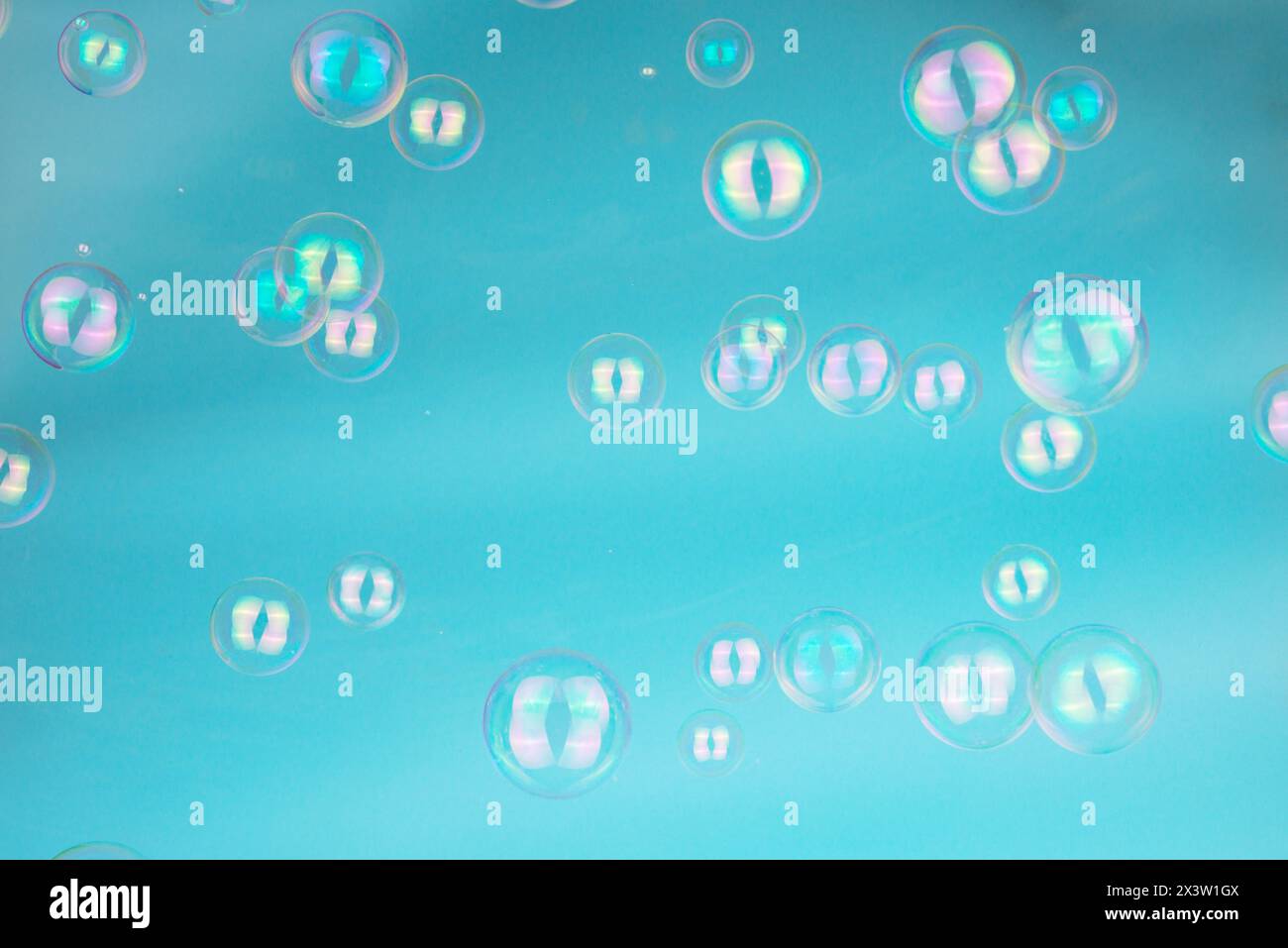 Abstract Beautiful Transparent Blue Soap Bubbles Background. Floating ...