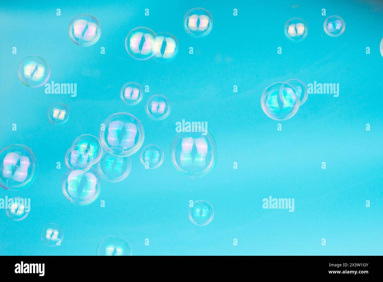 Abstract Beautiful Transparent Blue Soap Bubbles Background. Floating ...