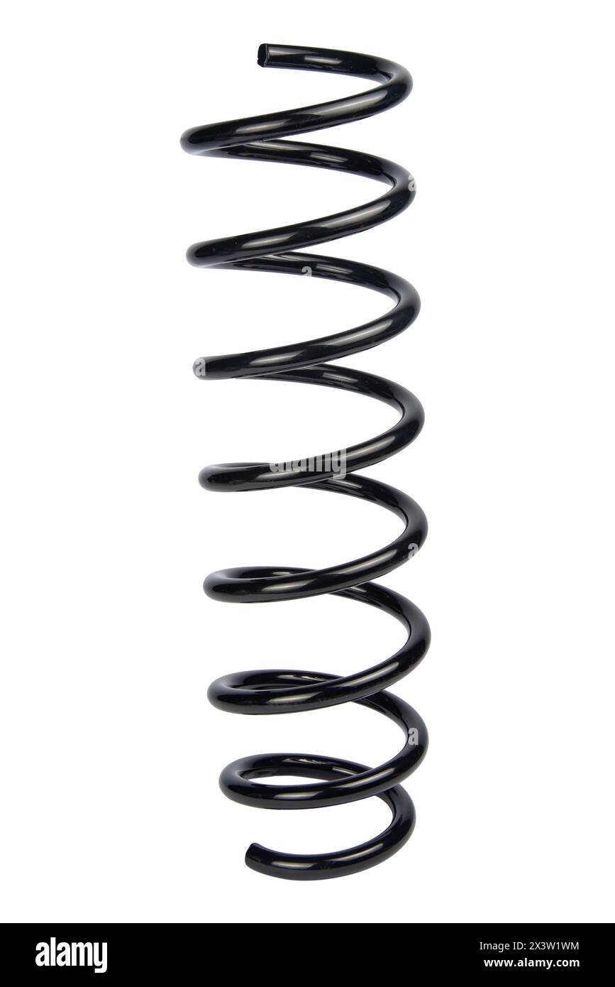 Car spare part. Large metal spring on white background. cushioning ...