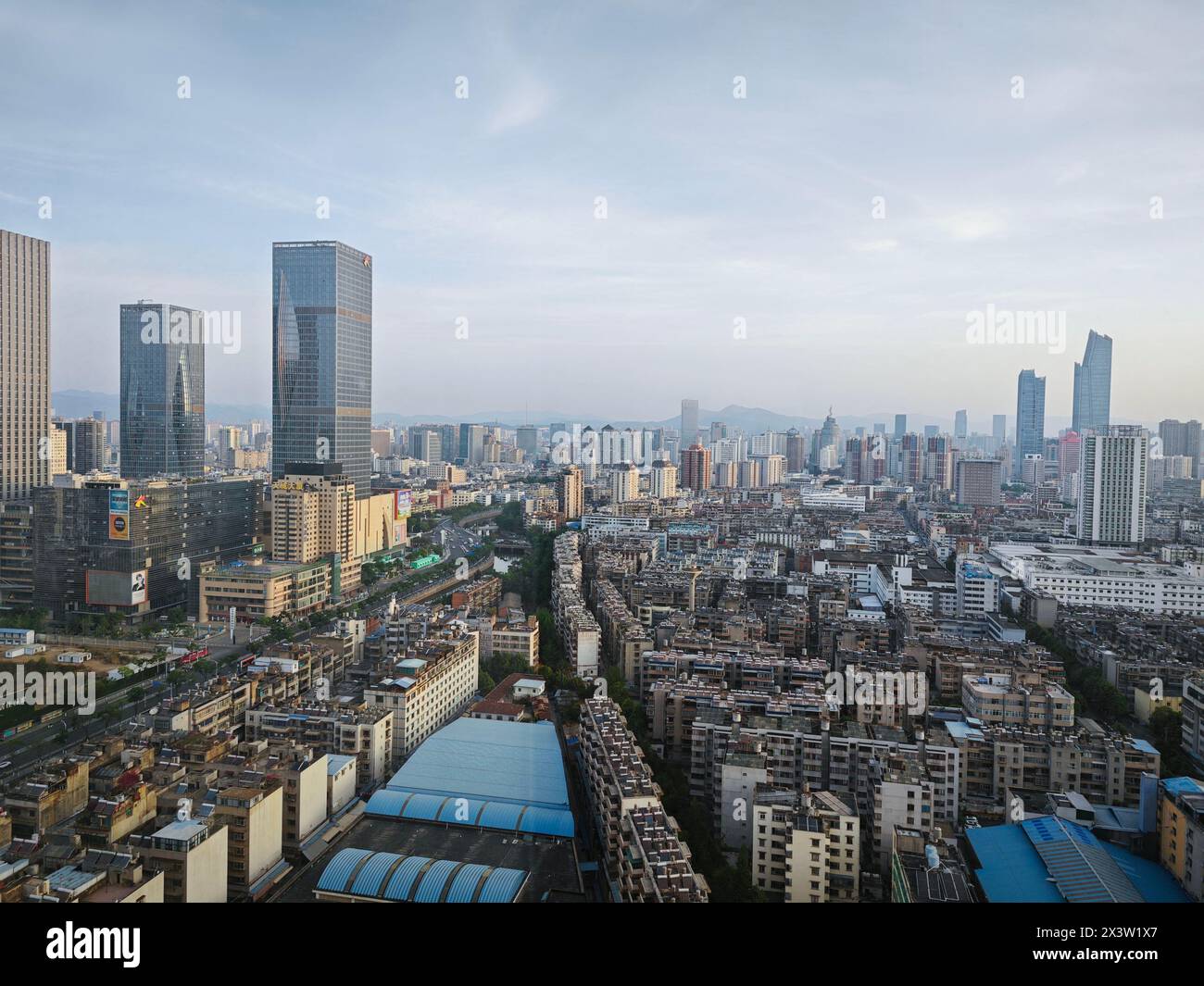 View the urban cityscape environment from the hotel window of the ...