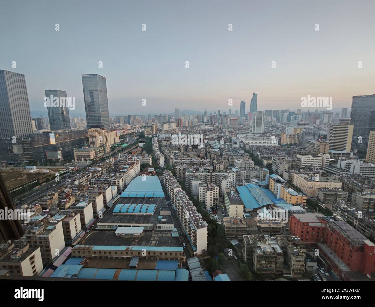 View the urban cityscape environment from the hotel window of the ...