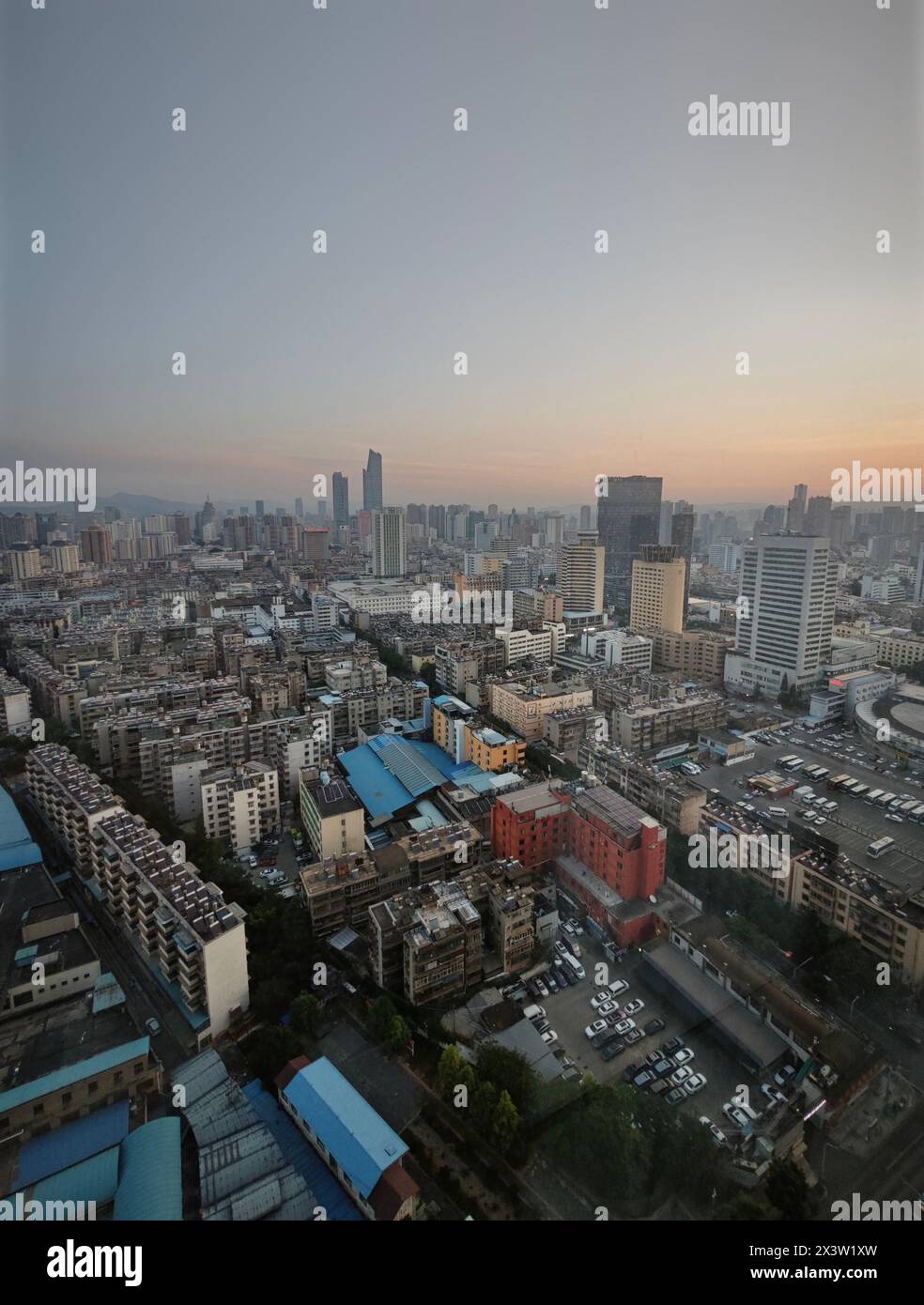 View the urban cityscape environment from the hotel window of the ...