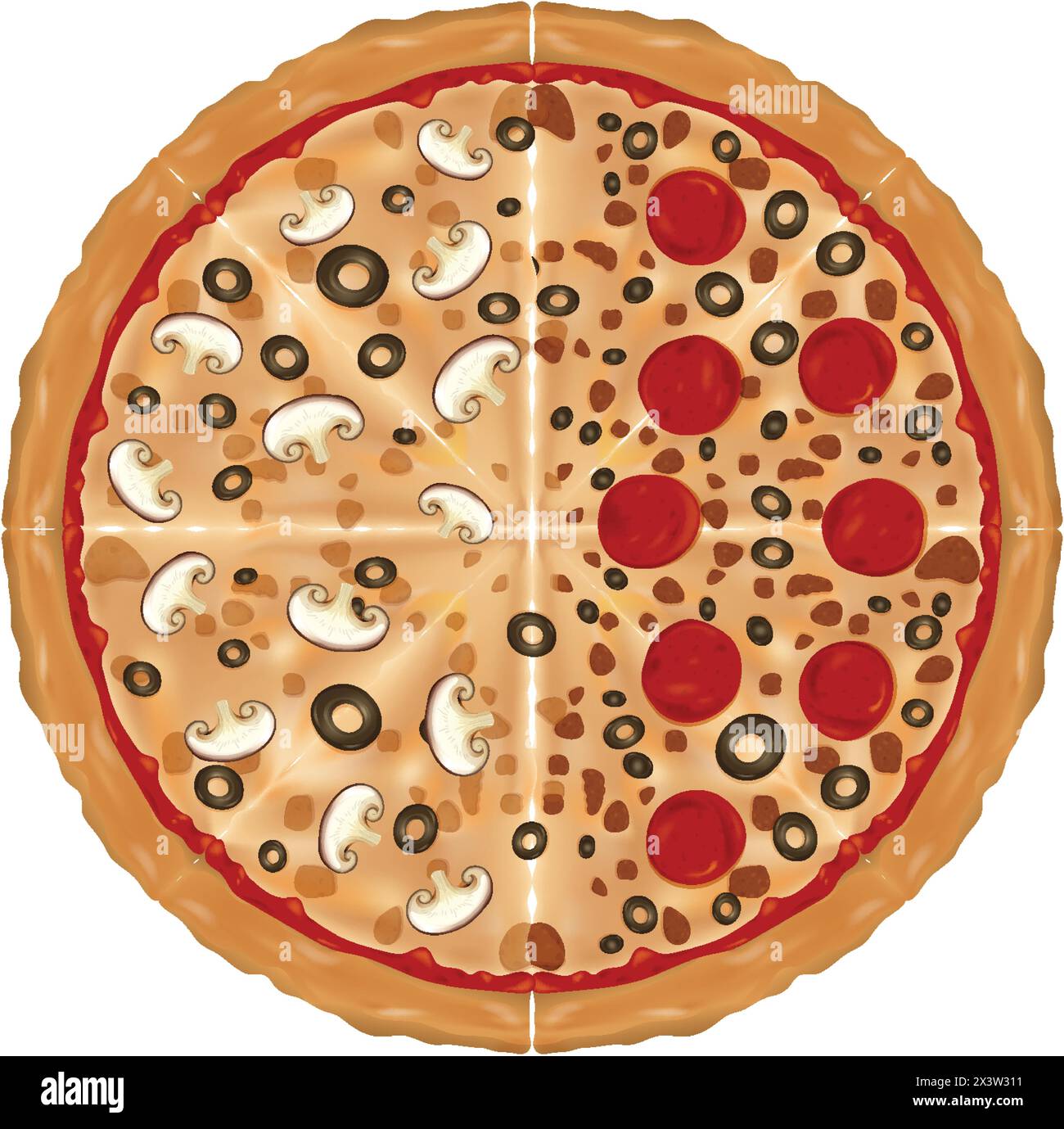 Vector illustration of a pizza with various toppings Stock Vector Image ...