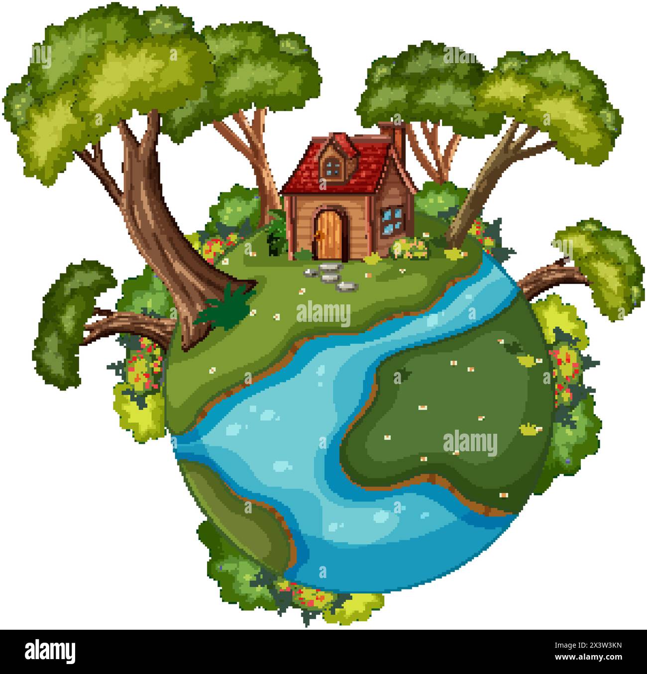 Vector illustration of a small house on a globe Stock Vector Image ...