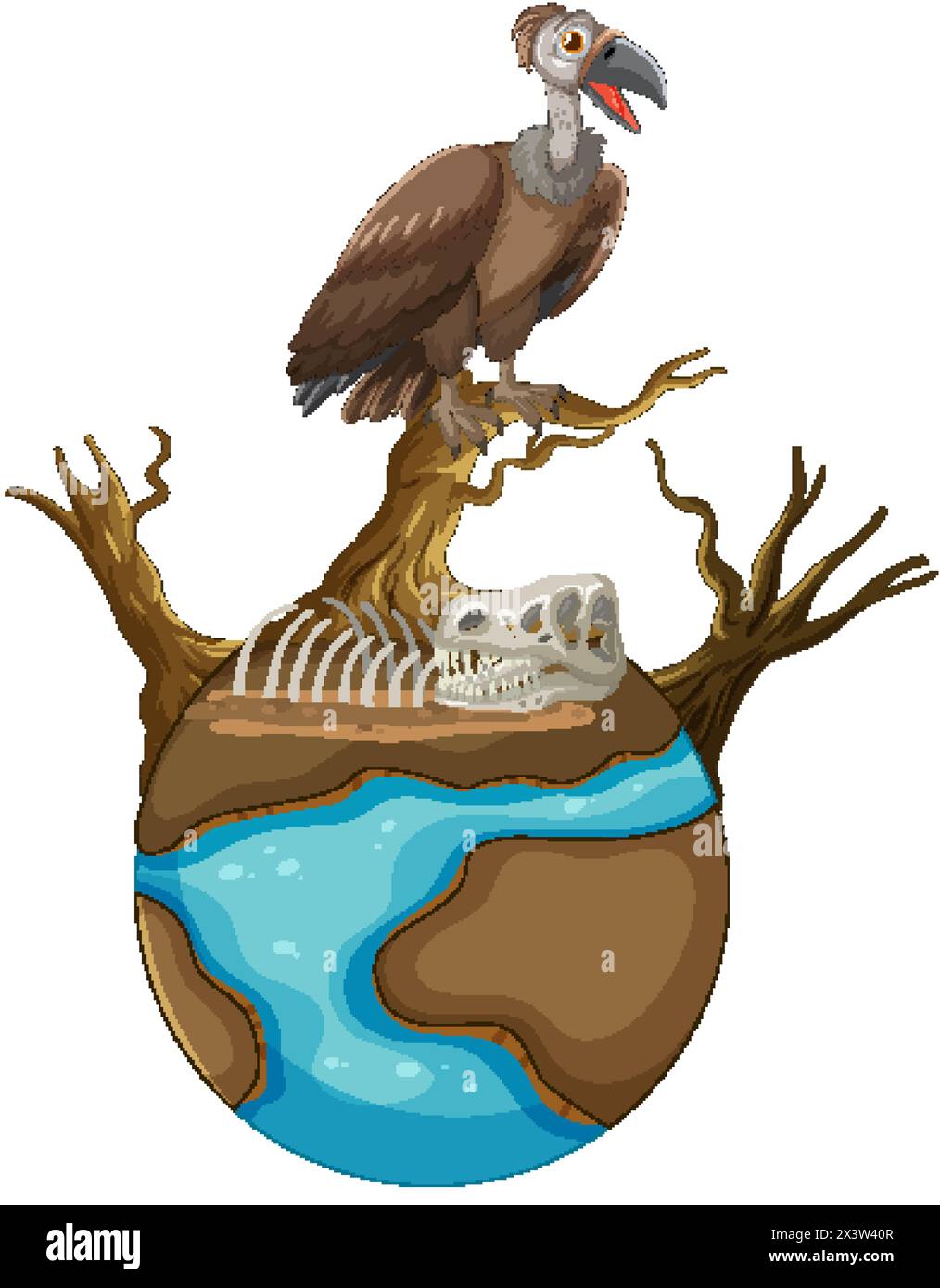 Illustration of a vulture atop a globe with bones Stock Vector Image ...