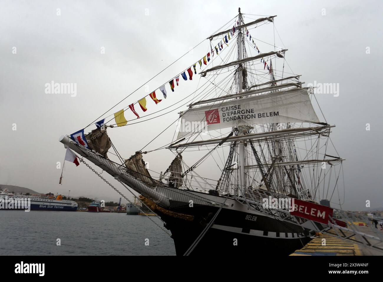 The Belem, a famous French three-masted ship built in 1896, docked at ...