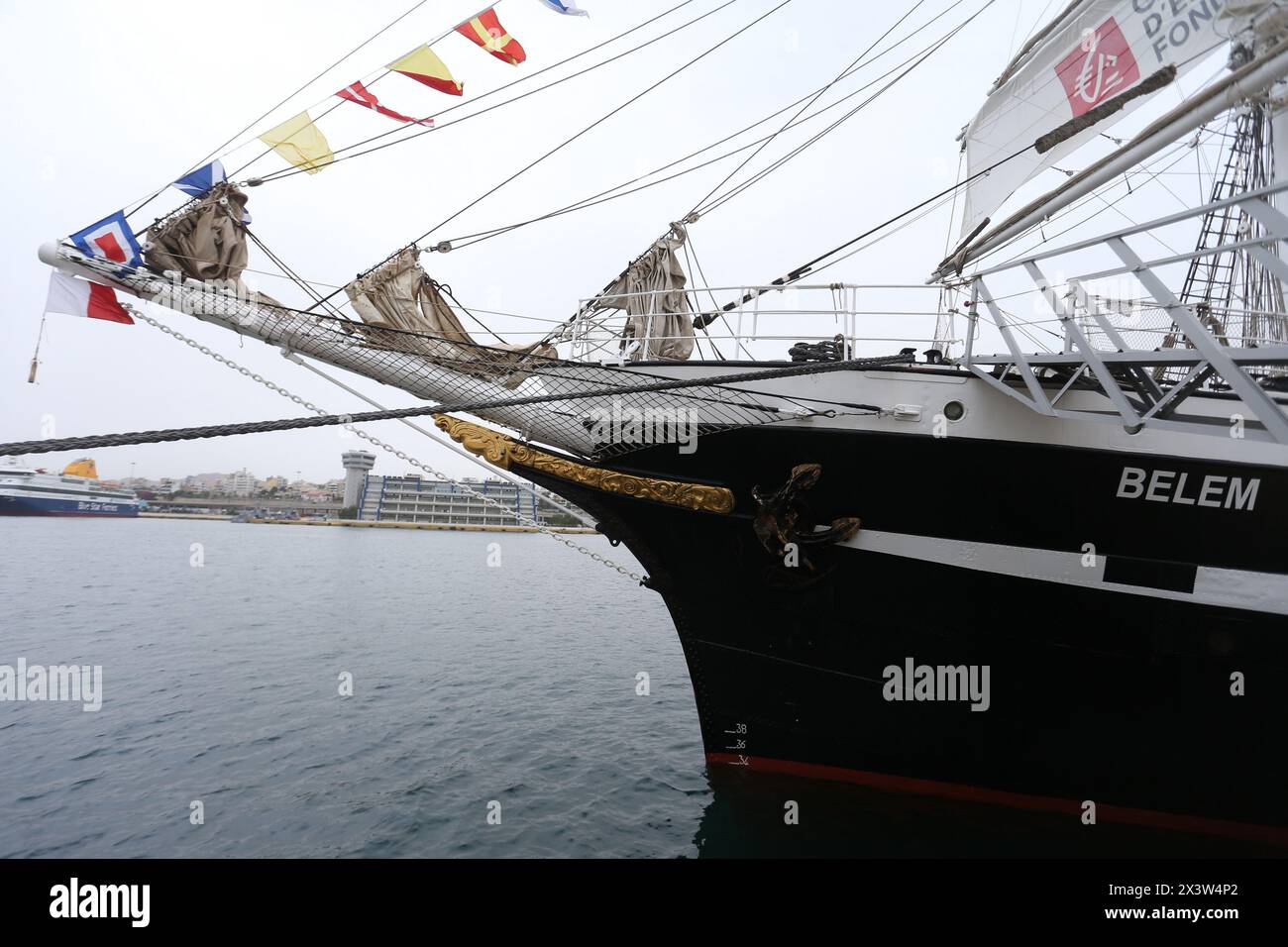 The Belem, a famous French three-masted ship built in 1896, docked at ...