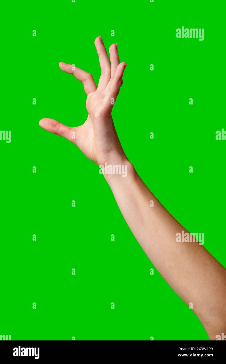 A womans hand extends upward into the air, fingers outstretched ...