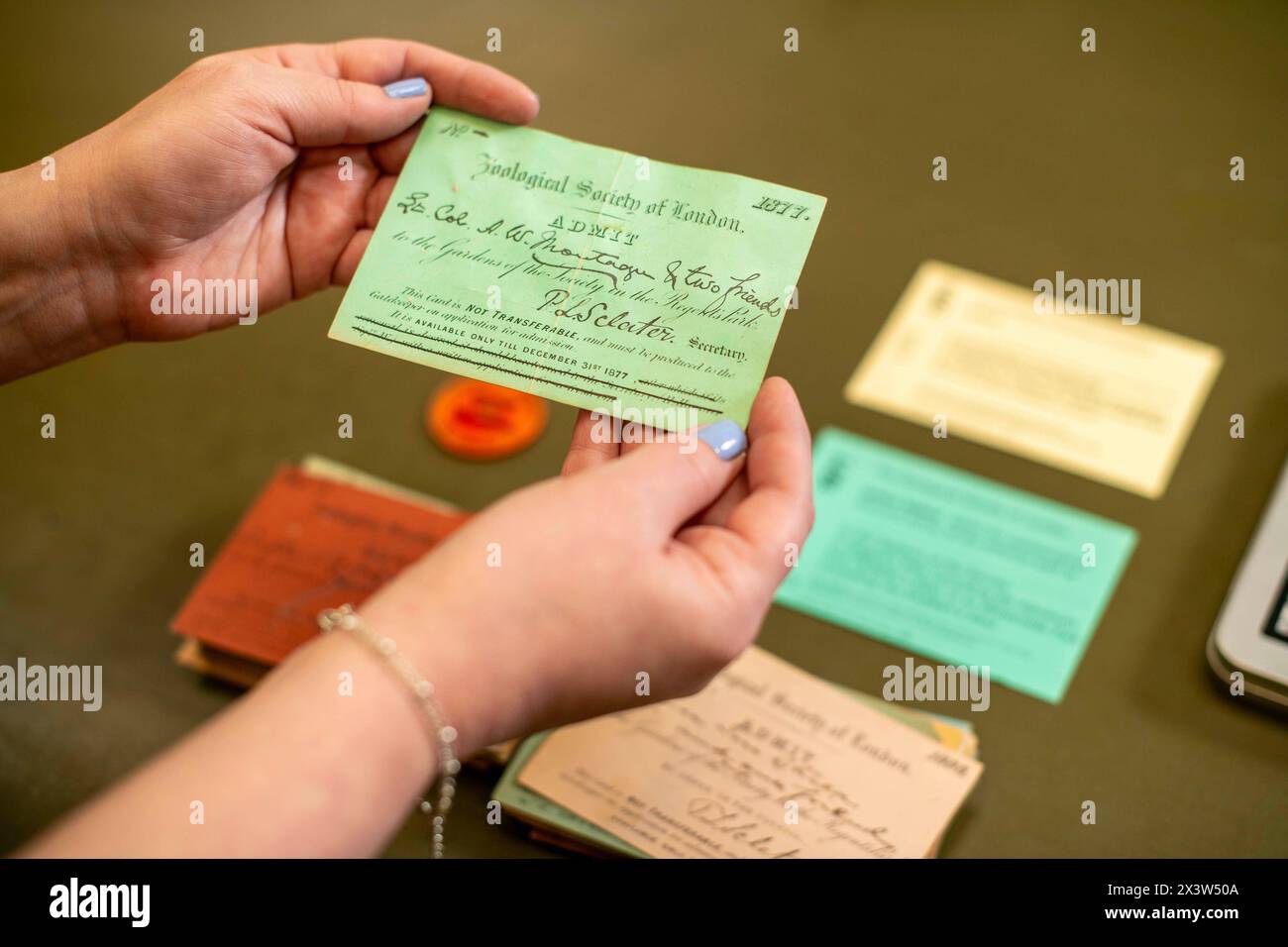 EDITORIAL USE ONLY A view of a 1877 admission card, inducting fellows ...