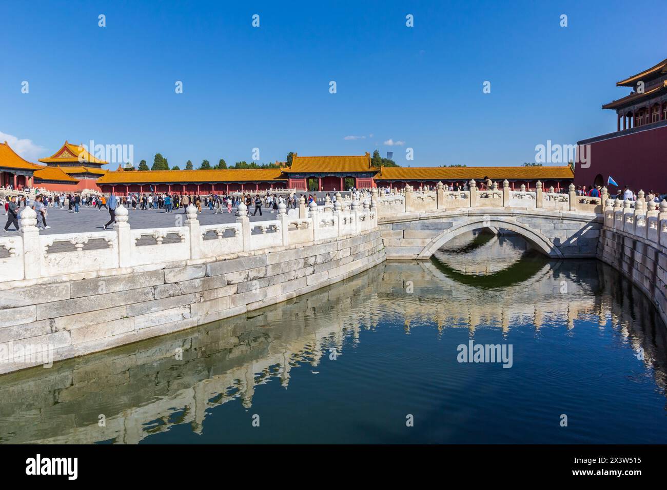 White bridge over the canal in the Forbidden City in Beijing, China ...